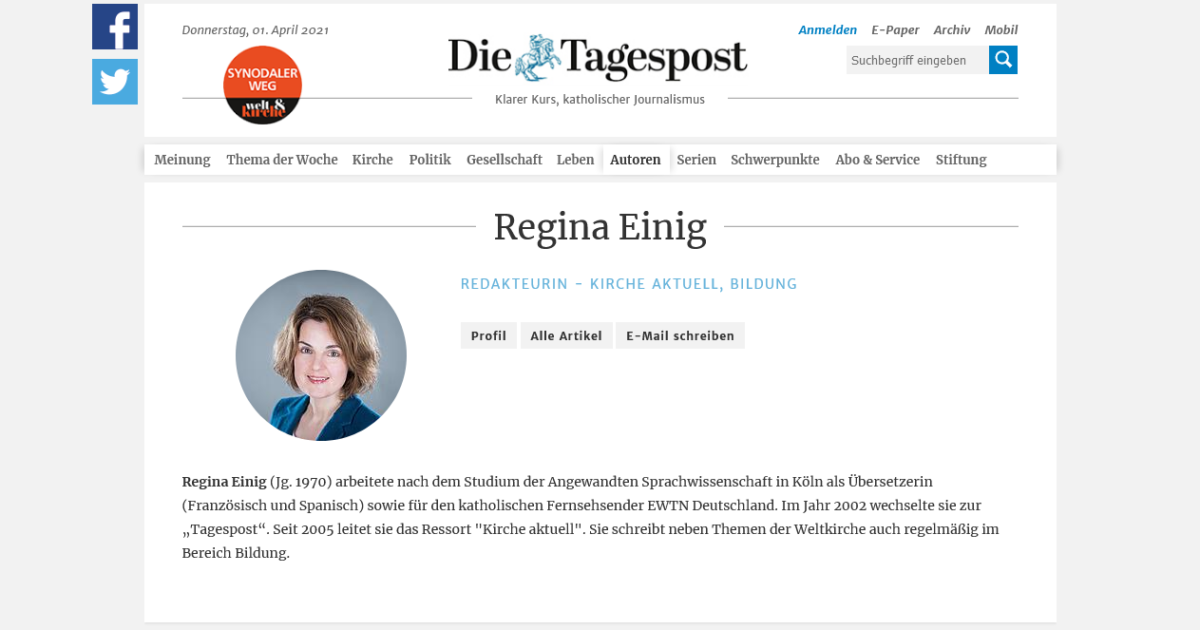 Who is Regina Einig? of the Die Tagespost | From Rome