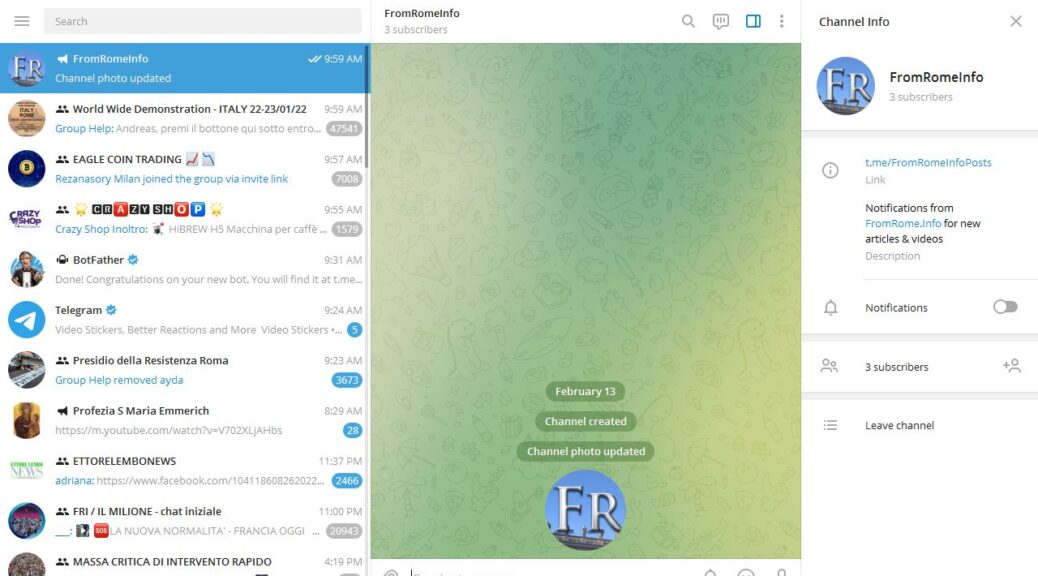 FromRome.Info starts Telegram Feed | From Rome