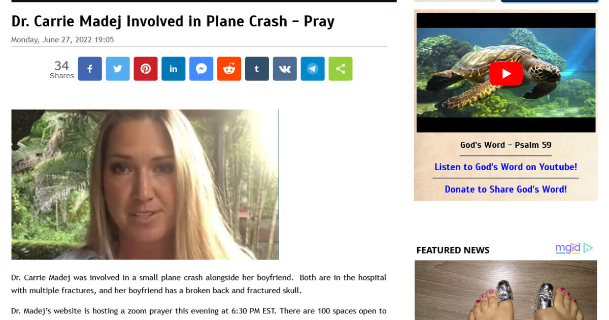 Dr. Carrie Madej involved in plane crash | From Rome
