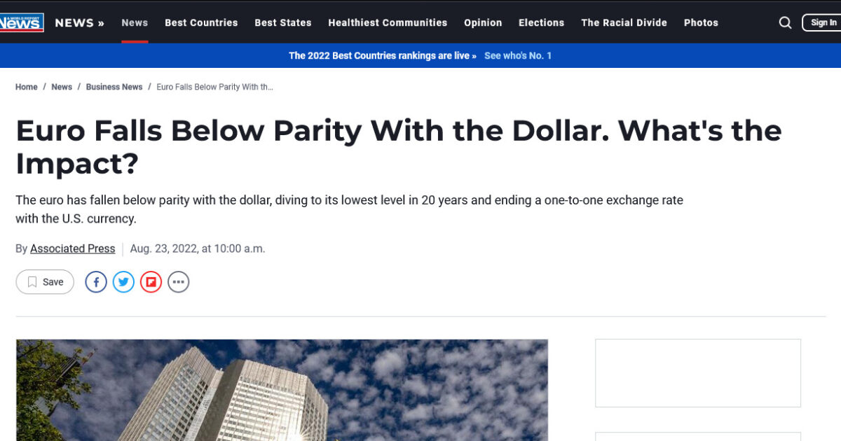 EURO FALLS BELOW U.S. DOLLAR FOR FIRST TIME IN 20 YEARS! | From Rome