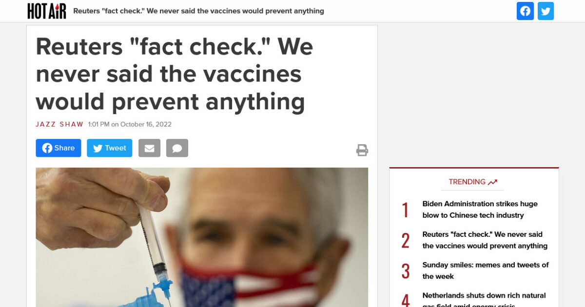 Reuters’ Fact Checkers are now denying they claimed the DeathVaxx was ...