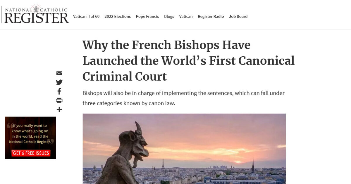 FRANCE: Bishops establish National Canonical Court to absolve all ...