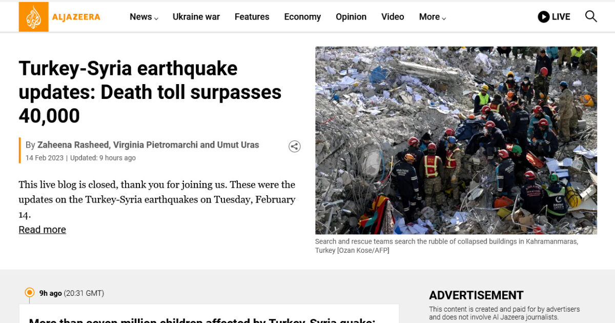 TURKEY / SYRIA: More than 40,000 killed in Cataclysmic Earthquake ...