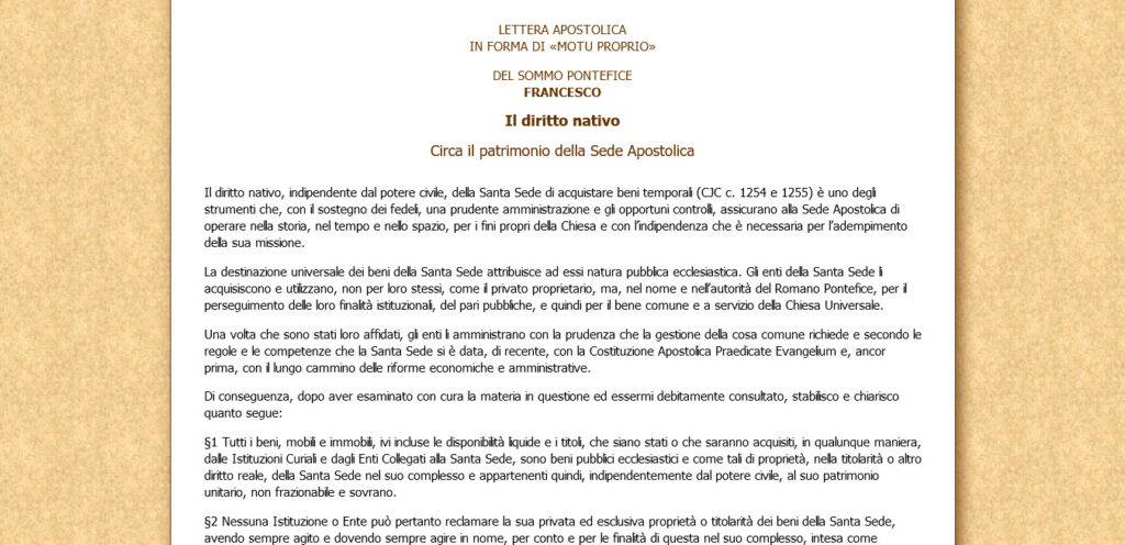 Pope Francis’ Apostolic Letter on the Patrimony of Saint Peter | From Rome