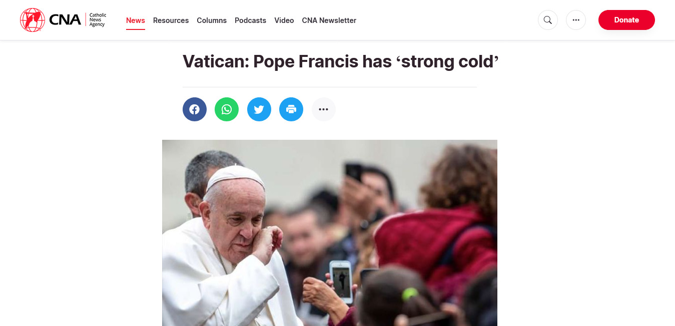 Pope Francis has caught the bad cold which is running round Rome | From ...