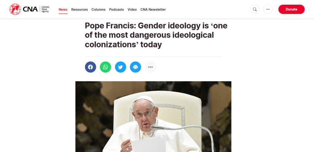 Pope Francis: Gender Ideology is the most dangerous ideology | From Rome