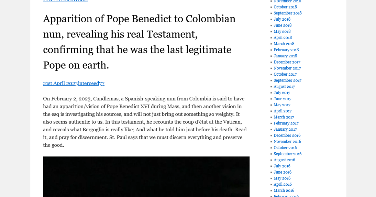 COLOMBIA: Pope Benedict XVI maligned by a Delirious Nun | From Rome