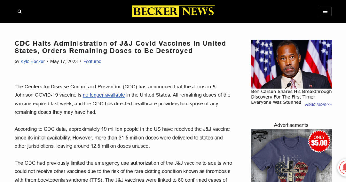 USA: CDC orders all remaining Johnson & Johnson DeathVaxxes destroyed ...