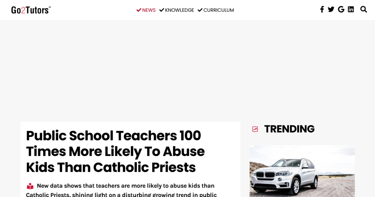 USA: New Data shows that Public School Teachers 100x more likely to abuse children | From Rome