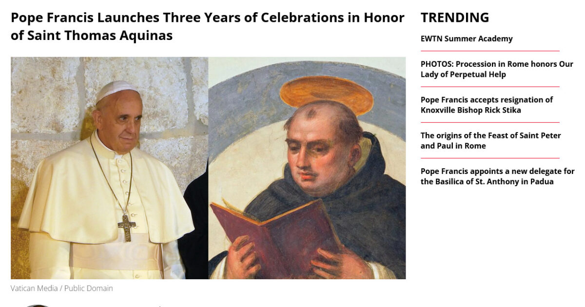 VATICAN: Pope Francis declares Triennium in Honor of the Angelic Doctor ...