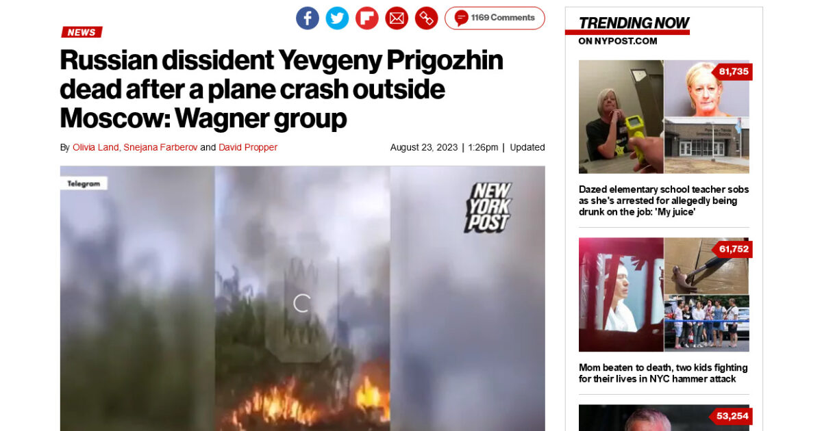 RUSSIAN FEDERATION: Prigozhin killed in plane crash with Wagner ...