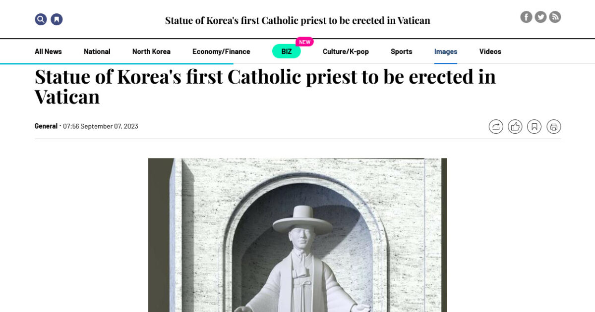 VATICAN / KOREA: Statue of First Korean Priest to be unveiled at St ...