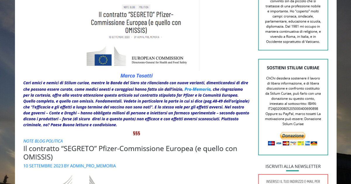 Pfizer contract for European Union (Downloads) | From Rome