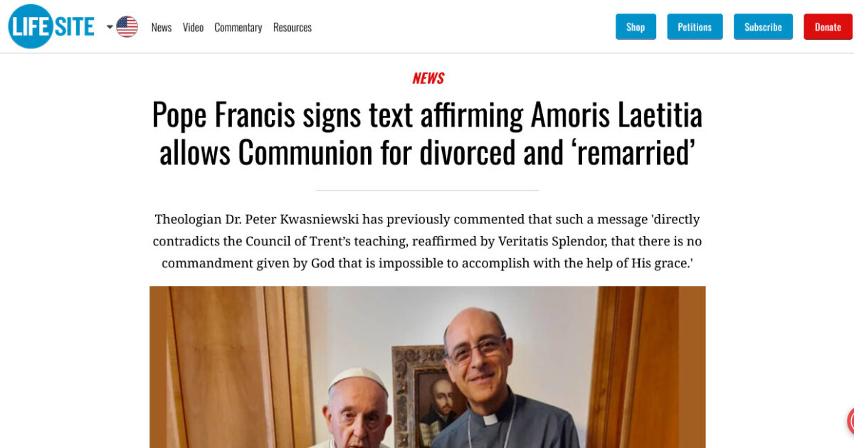 Pope Francis admits that “Amoris Laetitia” intended to contradict both ...