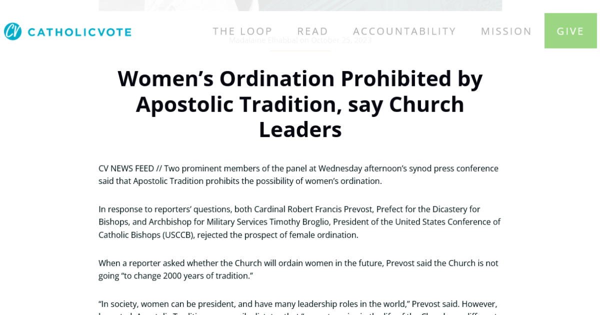 Catholic Cardinal & Archbishop affirm that the Ordination of Women is ...