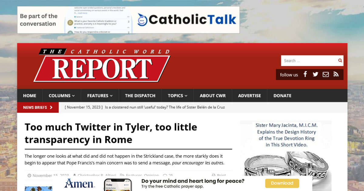 “Catholic” World Report: Pope Francis was right to sack Strickland for ...