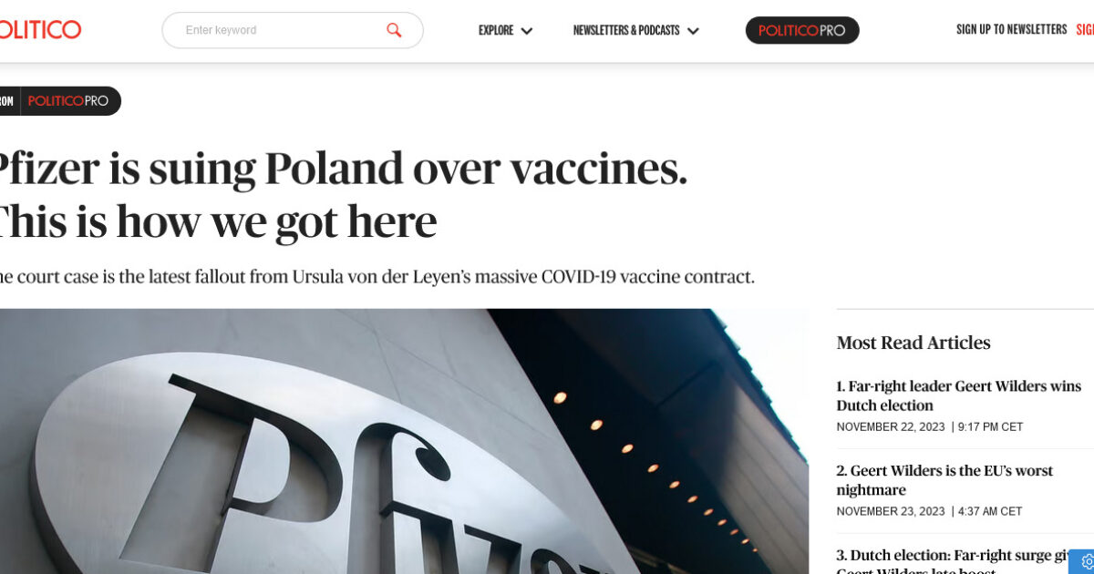 Pfizer sues Poland to force payment for lethal DeathVaxx Doses | From Rome