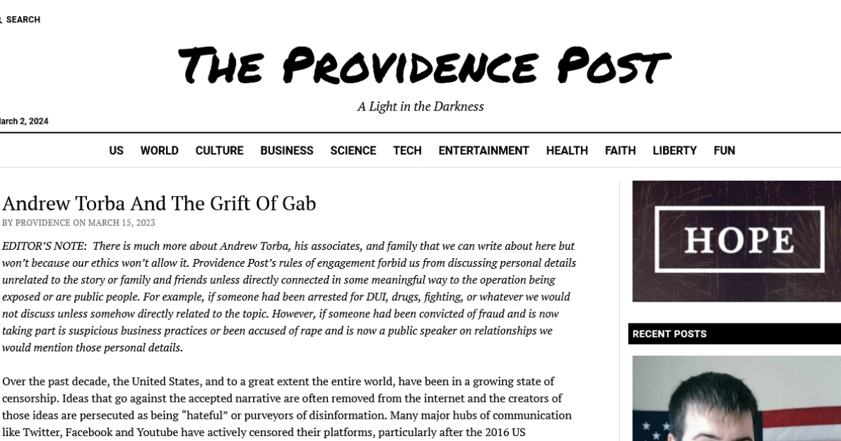 The Providence Post takes a critical look at the real Andrew Torba ...