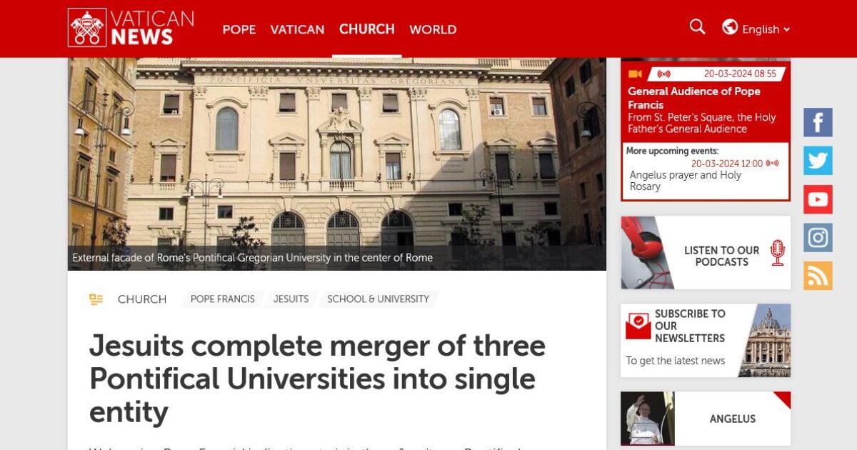ROME: 2 Pontifical Institutes to Merge into the Gregorian University ...