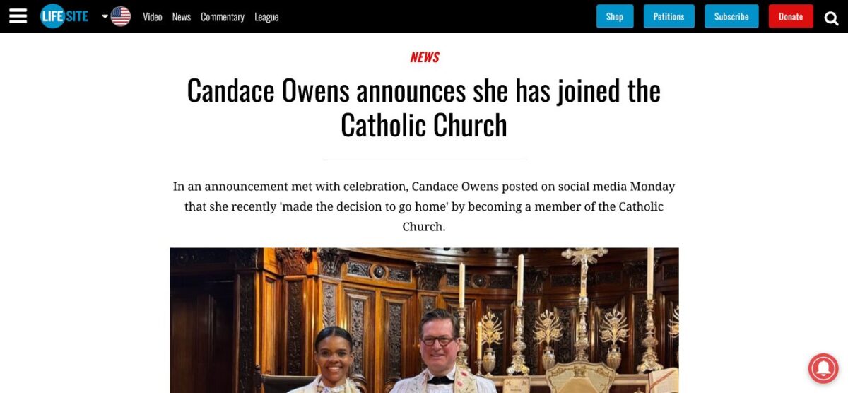 Candace Owens converts to the Catholic Faith | From Rome