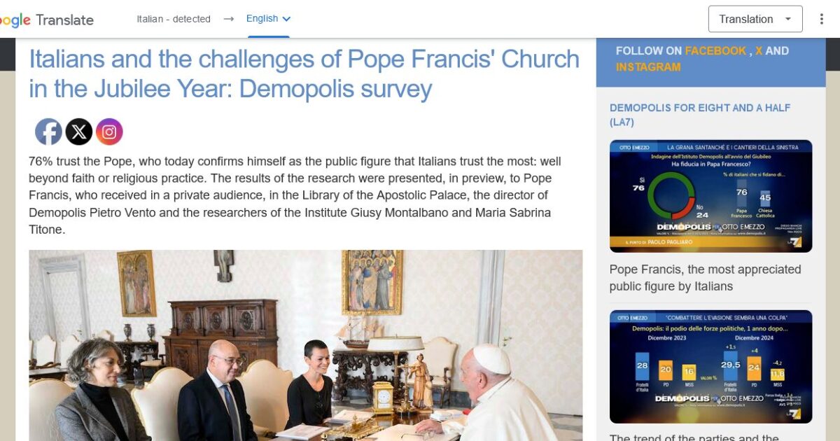 ITALY: Favorable Poll about Pope Francis used computer assisted data ...