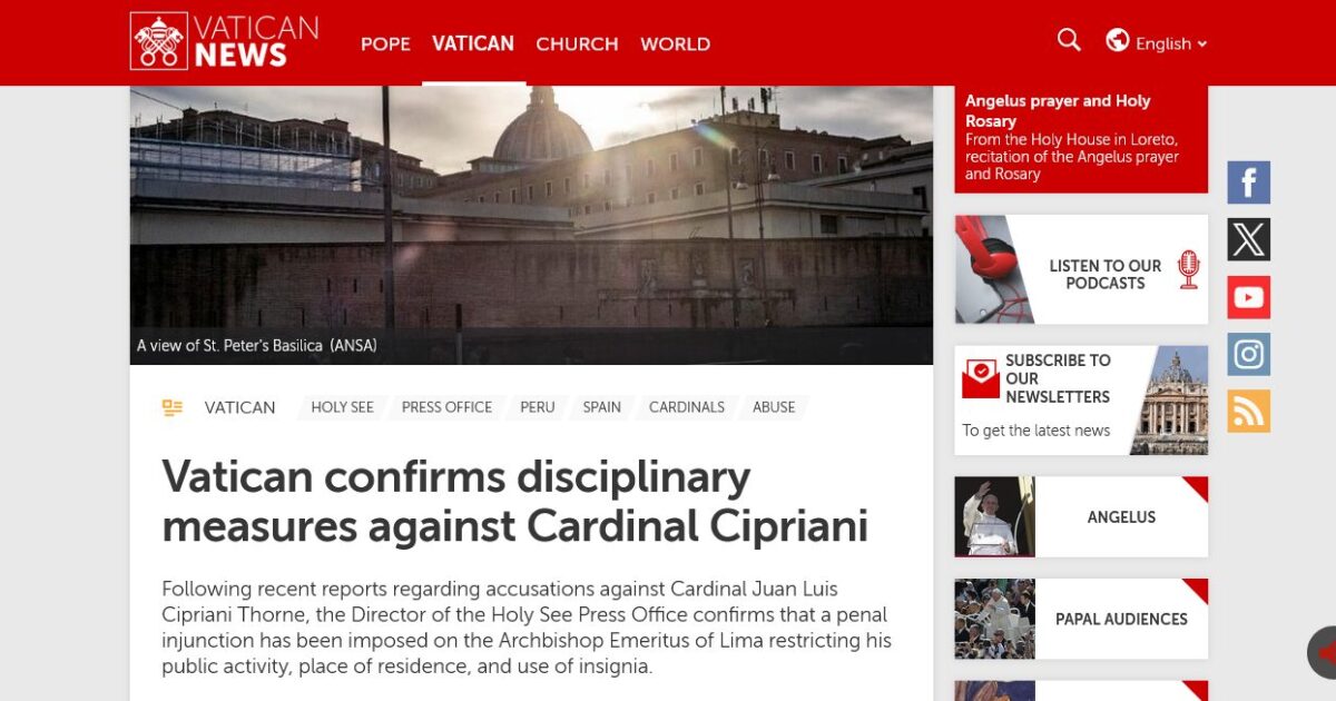Vatican Press Office admits Opus Dei Cardinal Sanctioned, without due ...
