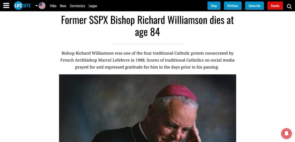 U.K.: Bishop Richard Williamson dies | From Rome