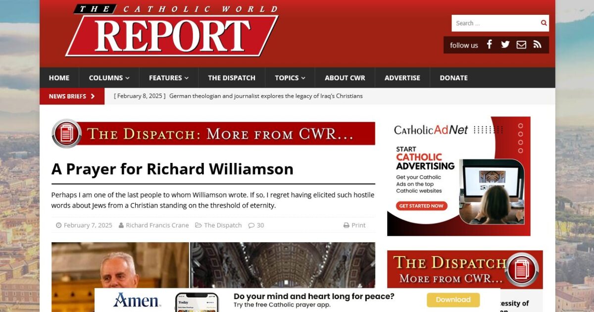 Catholic World Report smears Bishop Williamson in Death | From Rome