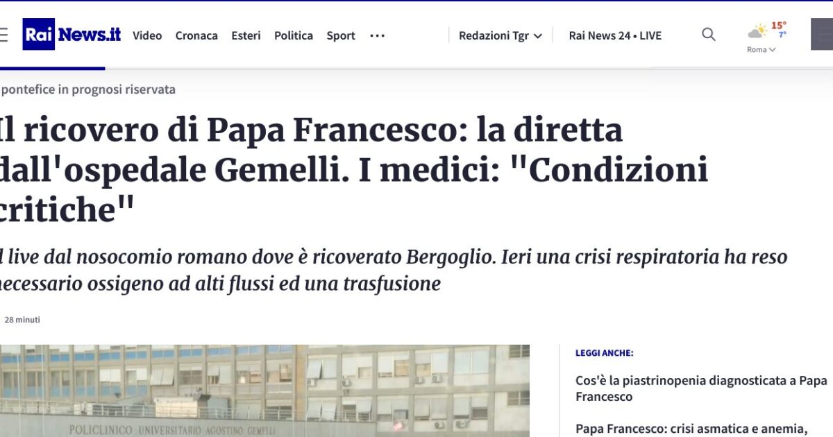 RAI News Live Video from Gemelli Hospital, Rome | From Rome