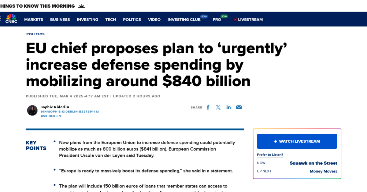 EU PRESIDENT FLOATS PLAN TO REARM European Nations’ sovereign Military ...