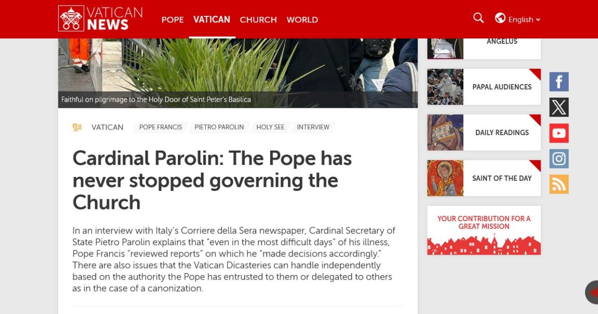 Cardinal Parolin rebuts suspicions that Apostolic See is now impeded ...
