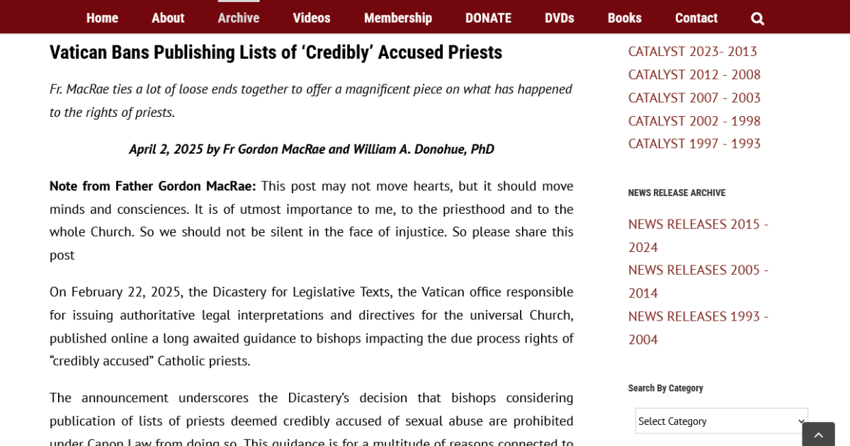 Vatican bans publishing lists of “credibly” accused Priests | From Rome