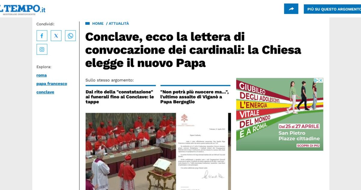 Cardinal Re convokes Cardinals, calls First General Congregation April ...