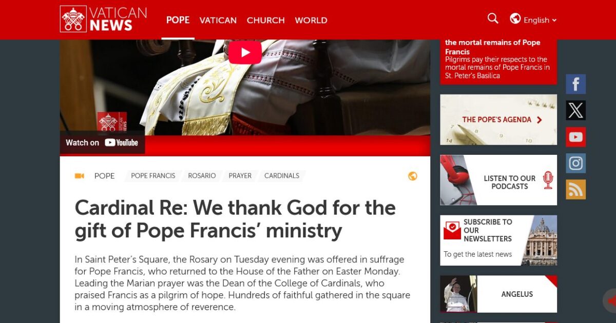 Cardinal Re, Dean of the College of Cardinals “canonizes” Pope Francis ...