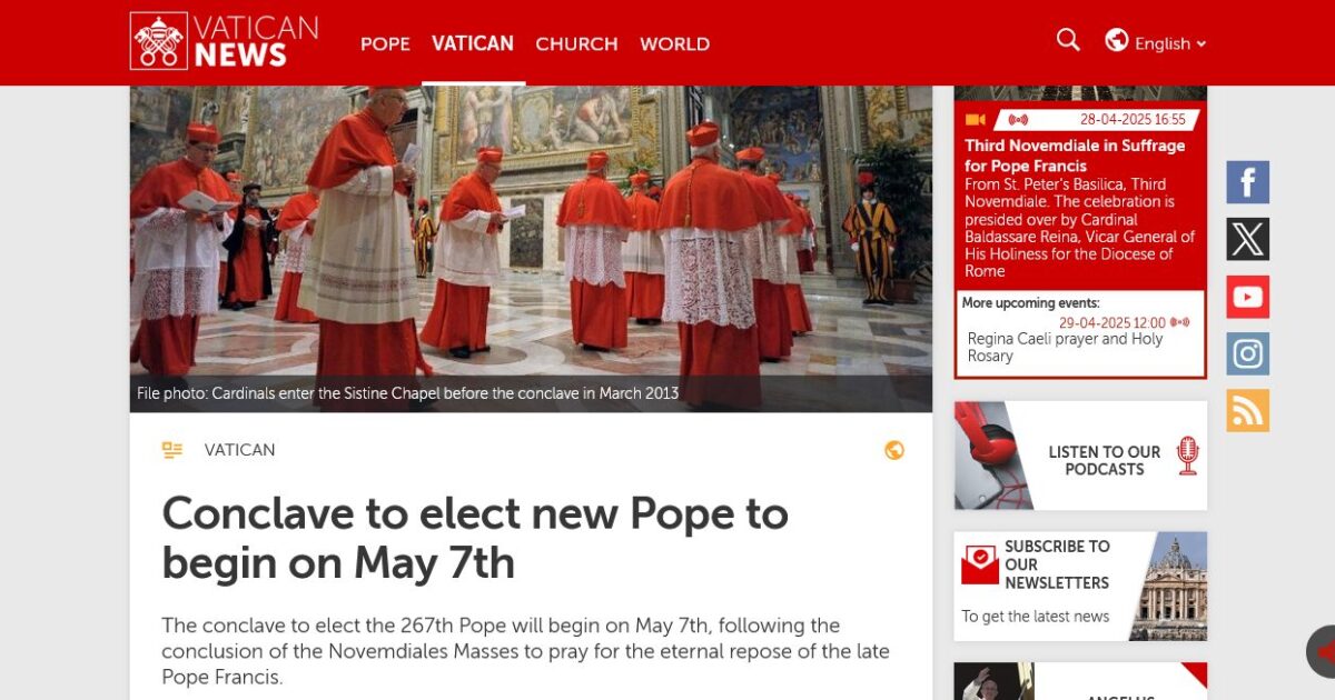 The Conclave to elect the New Pope has been convoked for May 7, 2025 | From Rome