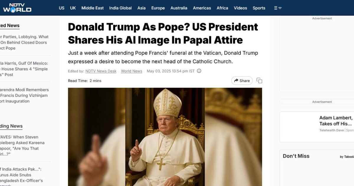 Donald Trump shares AI image of himself dressed as Roman Pontiff | From ...