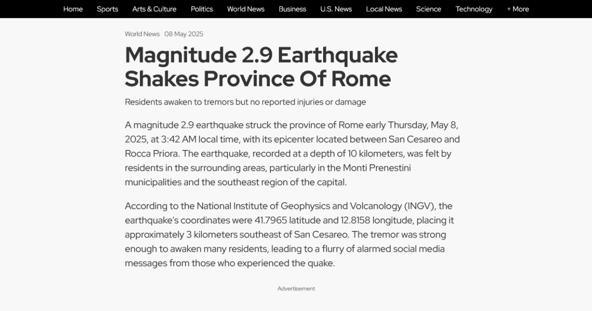 Magnitude 2.9 Earthquake hits Rome, as Cardinals prepare first full day ...