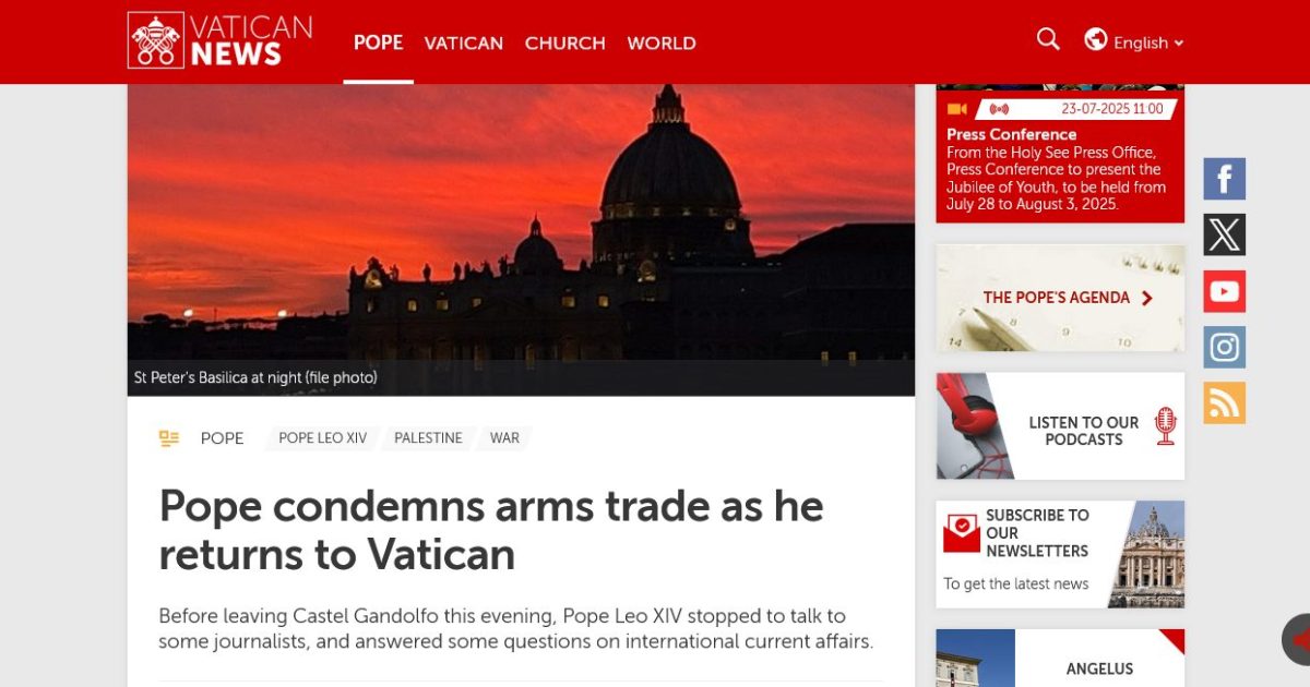 Cardinal Prevost blames guns & money for wars | From Rome