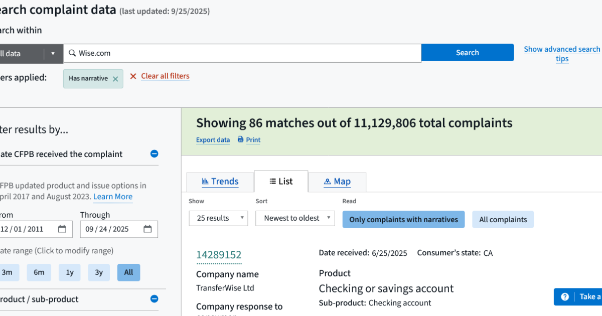 Wise.com has numerous complaints against it at CFPB | From Rome